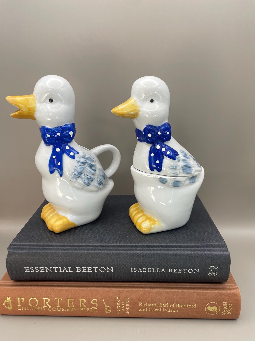 Blue and White Sugar Bowl and Creamer Ceramic Duck Set for 2, Easter ...