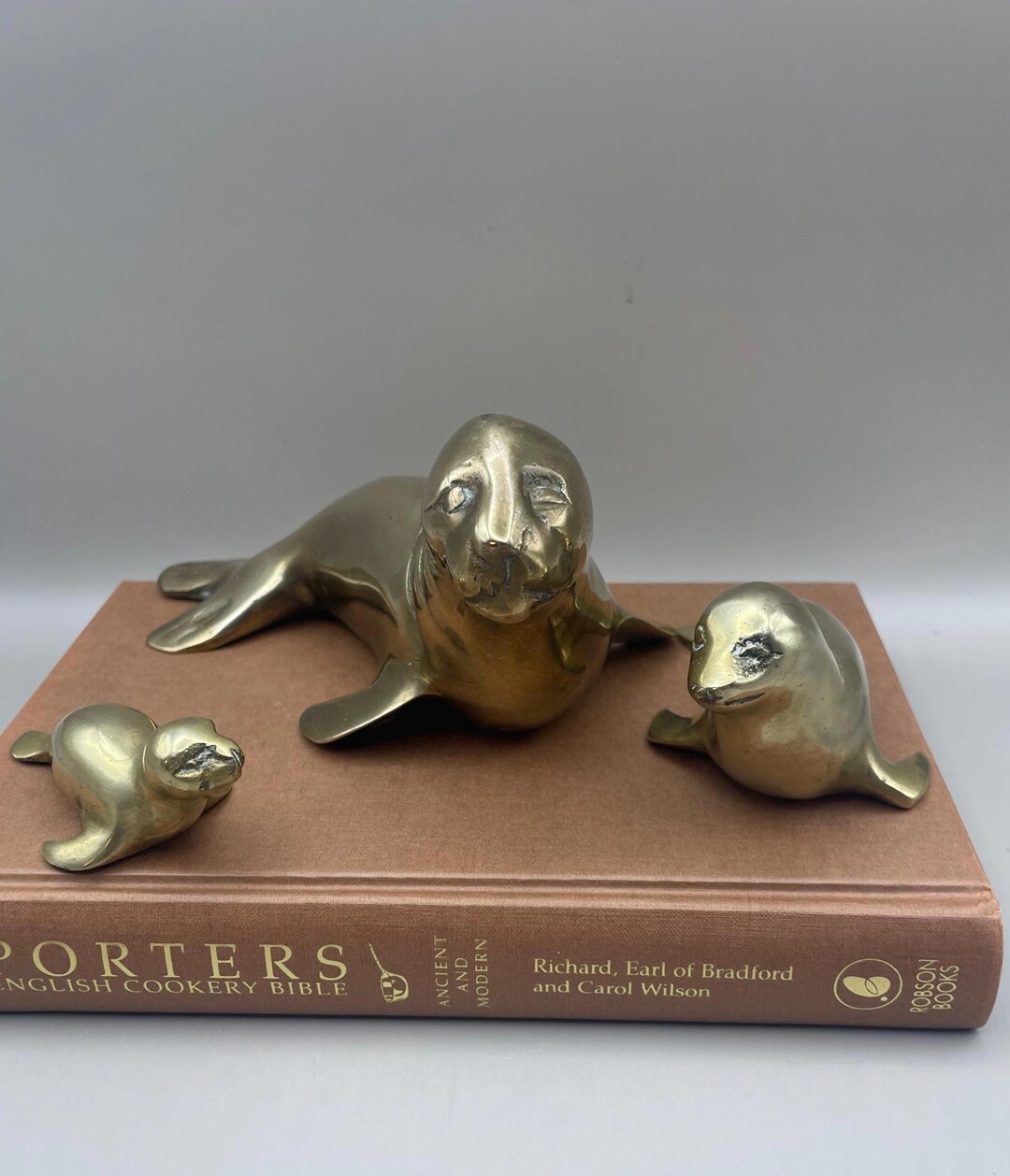 Vintage Family of Brass Seal Figures , Antique Home Decor, Set of 3 Sea ...