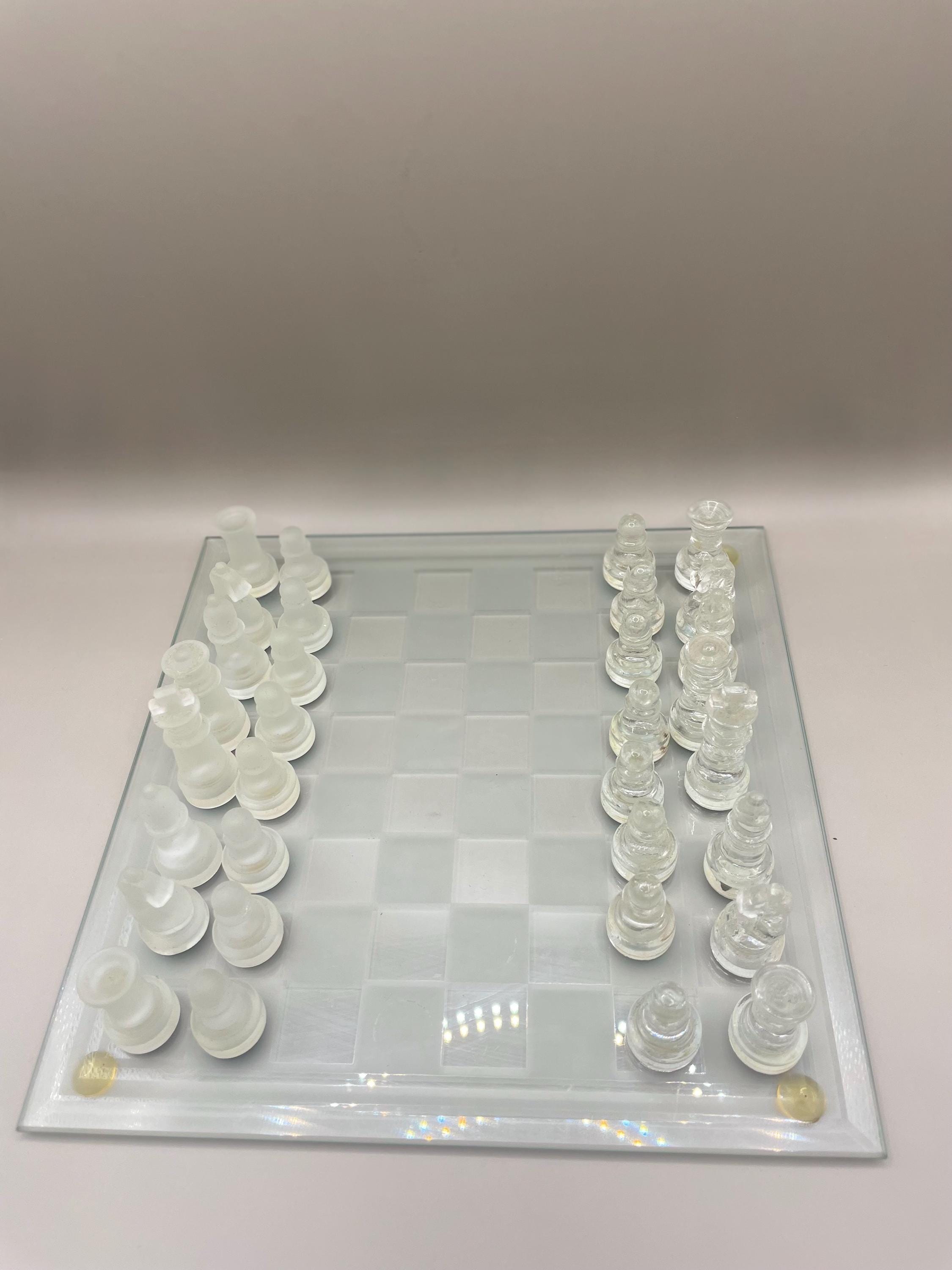 Vintage Small Glass Frosted Chess Set, Crystal Chess Set, White Chess ...