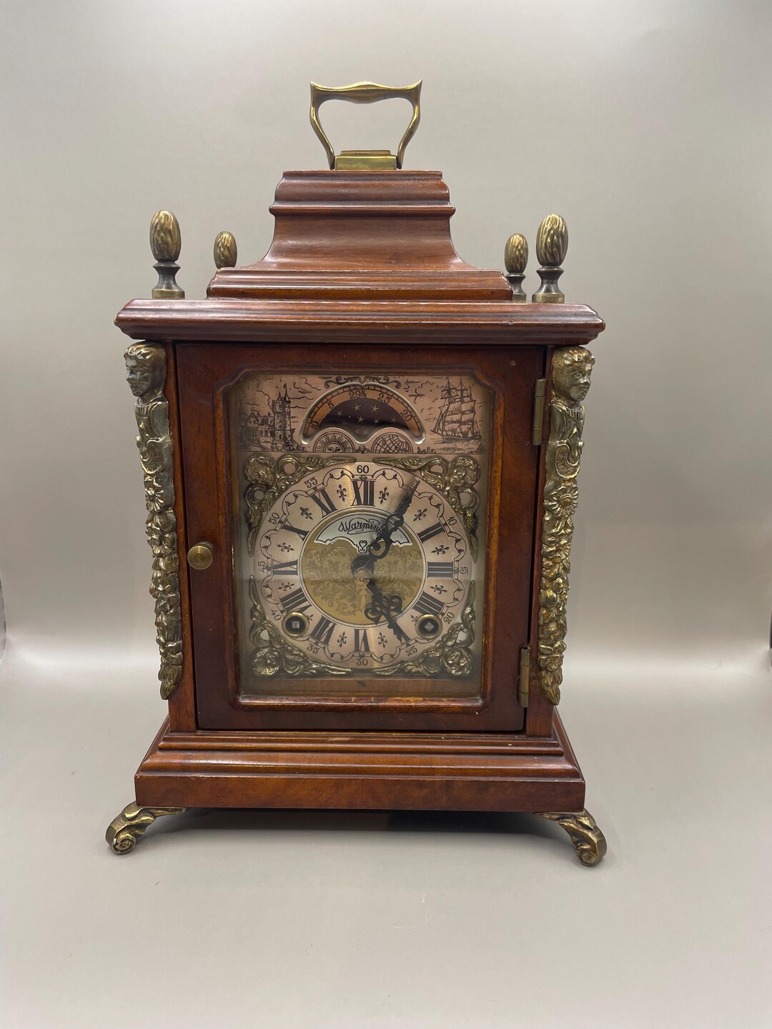 Vintage Dutch Clock Warmink Wuba John Warmink Table Clock Moonphase Double Bell 1960 Walnut High ...