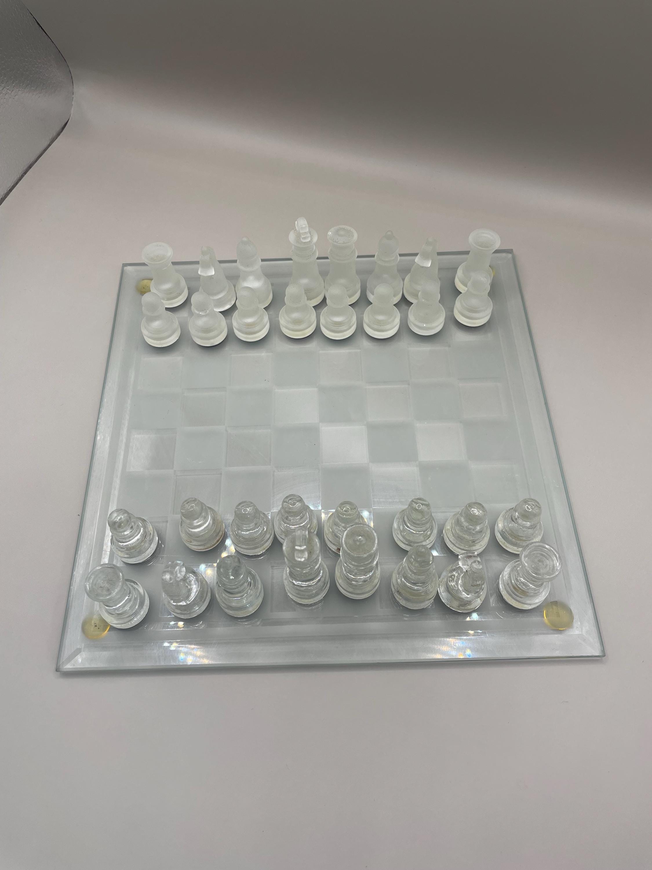 Vintage Small Glass Frosted Chess Set, Crystal Chess Set, White Chess ...