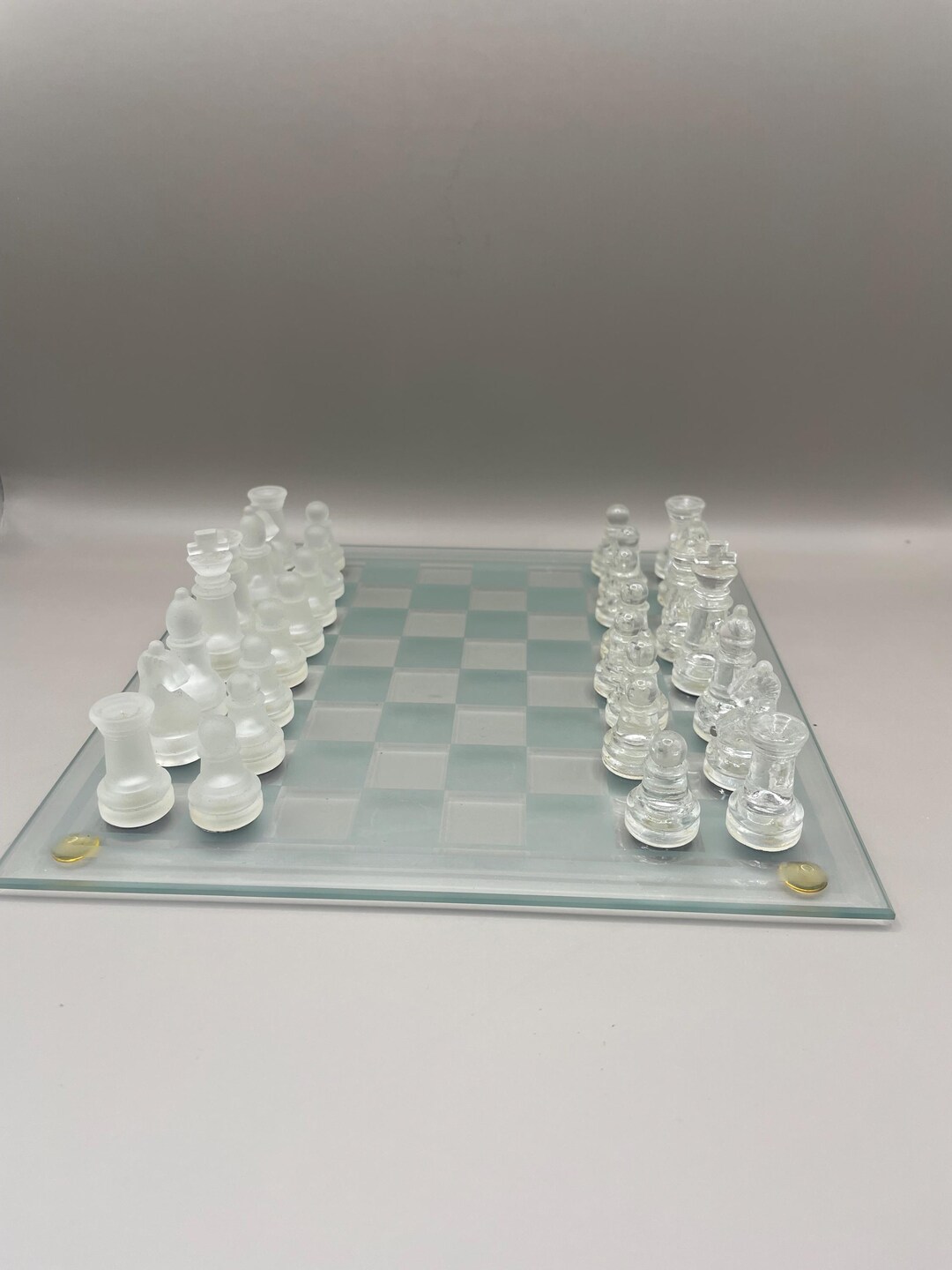 Vintage Small Glass Frosted Chess Set, Crystal Chess Set, White Chess ...