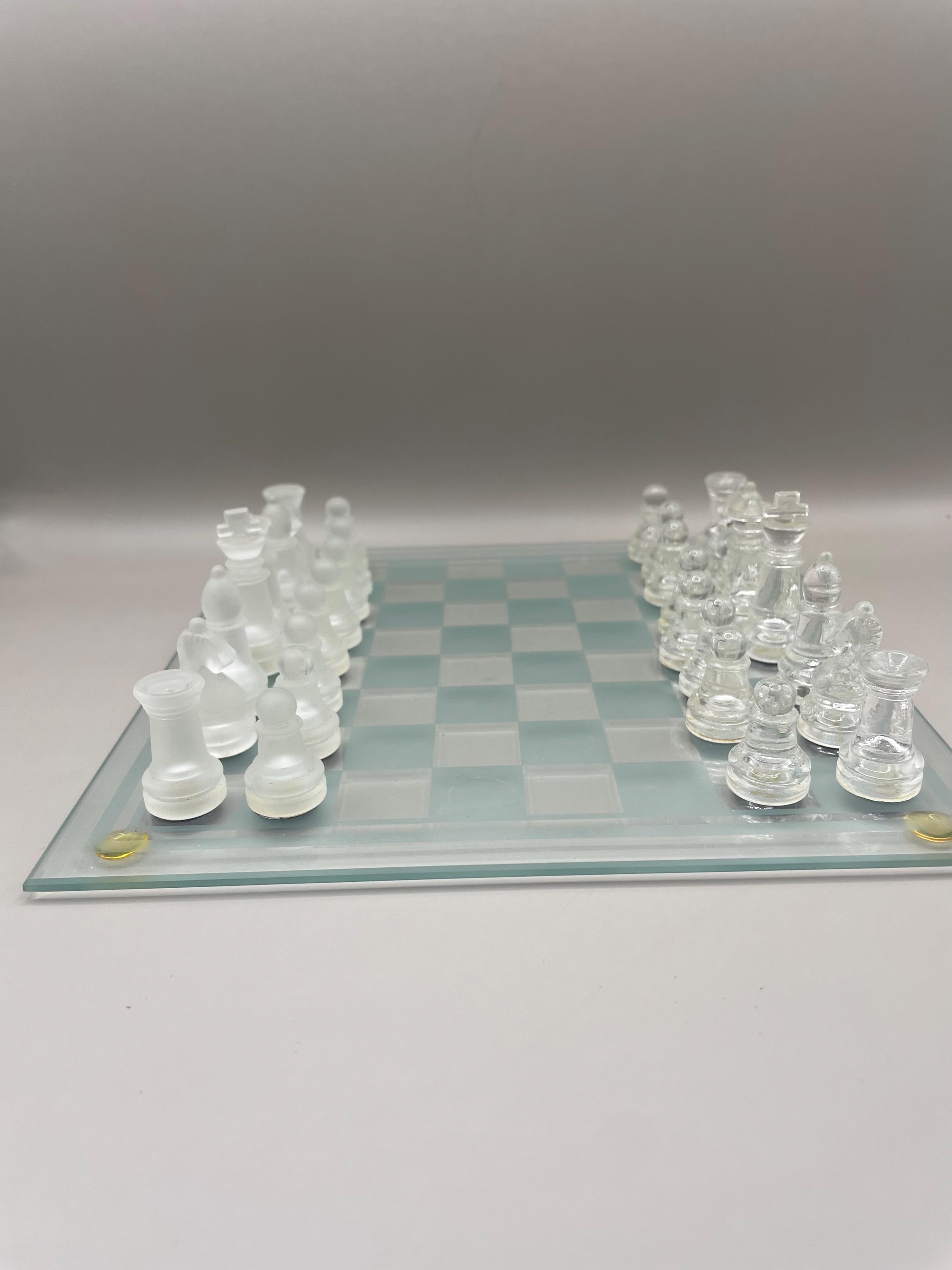 Vintage Small Glass Frosted Chess Set, Crystal Chess Set, White Chess ...