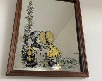 Vintage Sarah Kay Wall Set of 2 Mirrors in Wooden Frame, Holly Hobbie ...