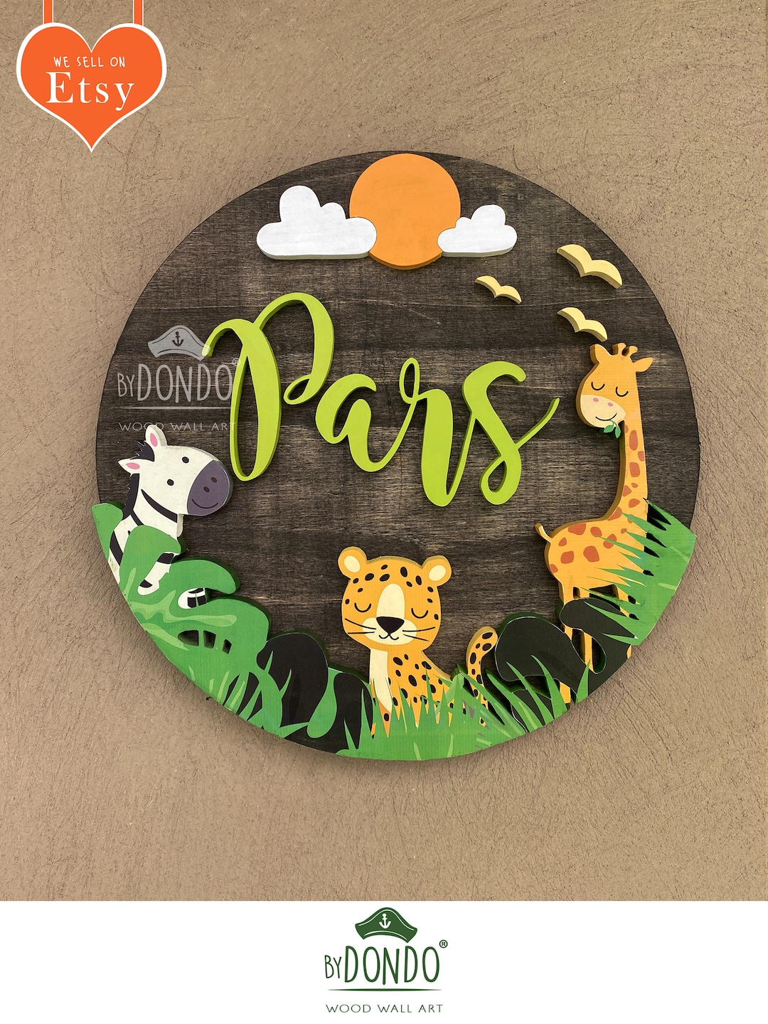 Safari Round Custom Name Sign Safari Animals Kids Room - Etsy