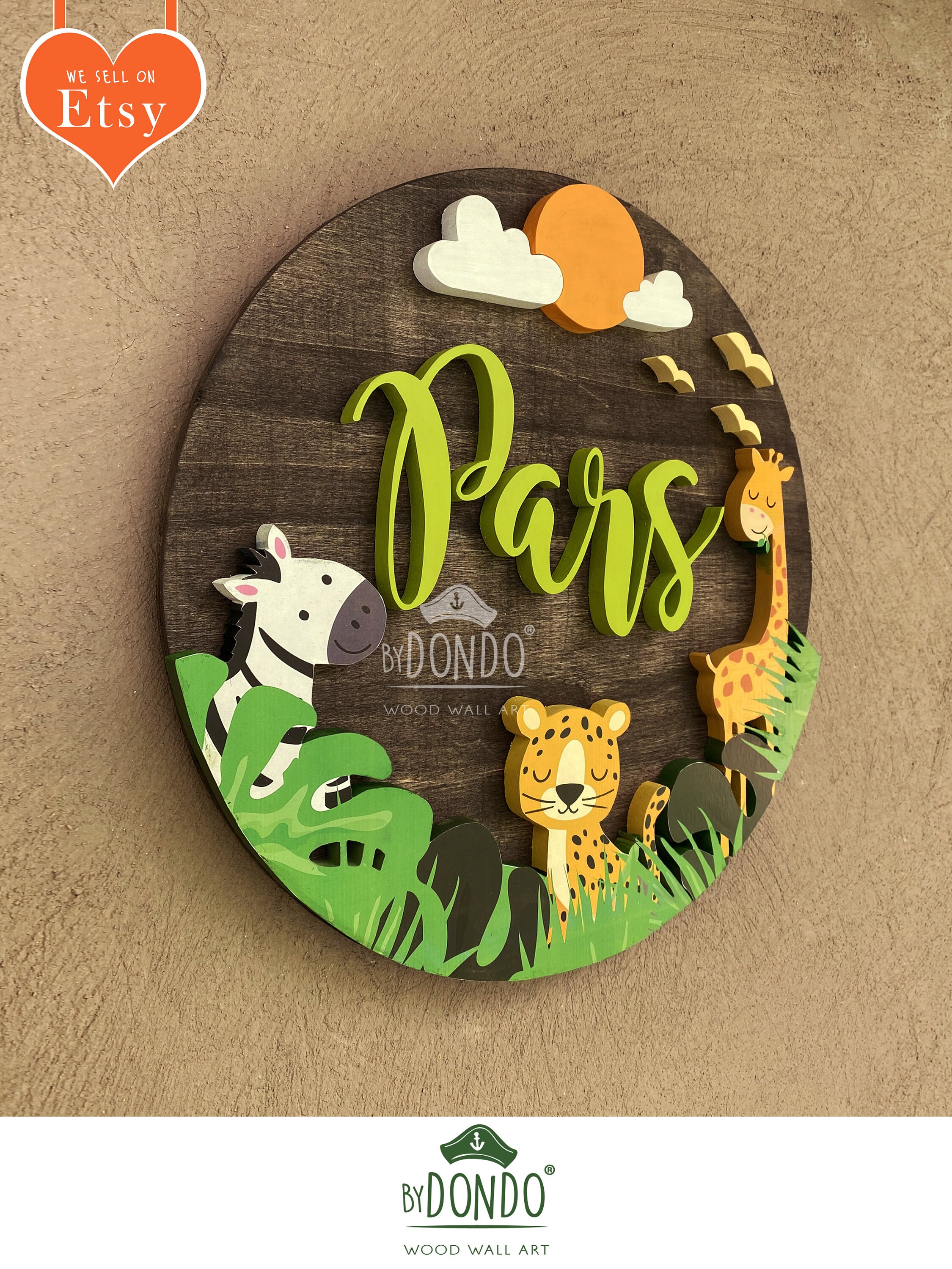 Safari Round Custom Name Sign Safari Animals Kids Room | Etsy