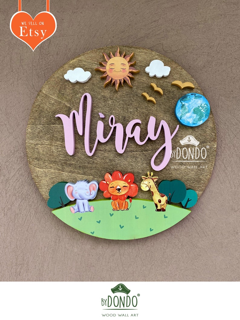 Round Nursery Name Sign Girl Jungle Sign Custom Name Sign - Etsy