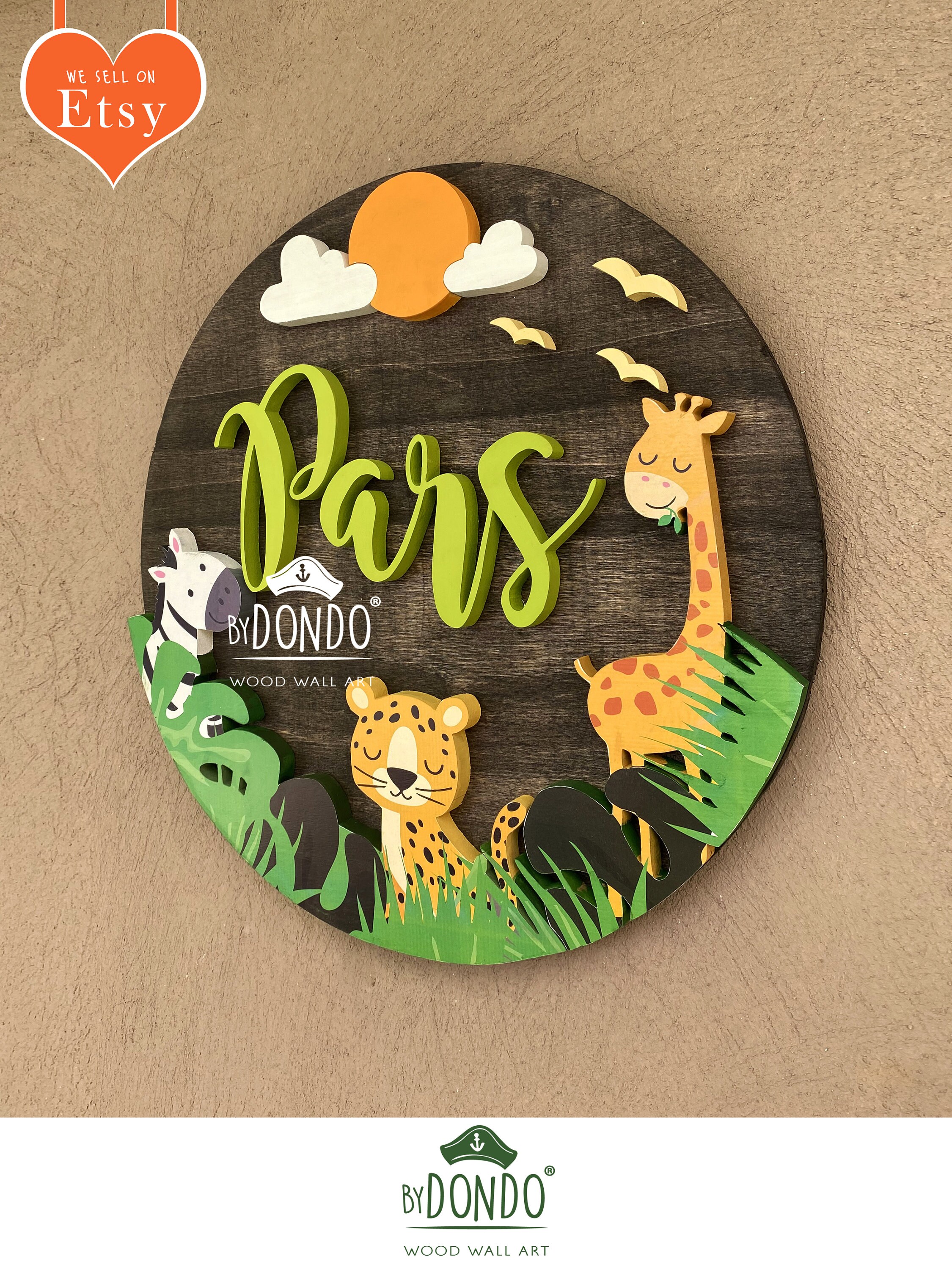 Safari Round Custom Name Sign Safari Animals Kids Room | Etsy