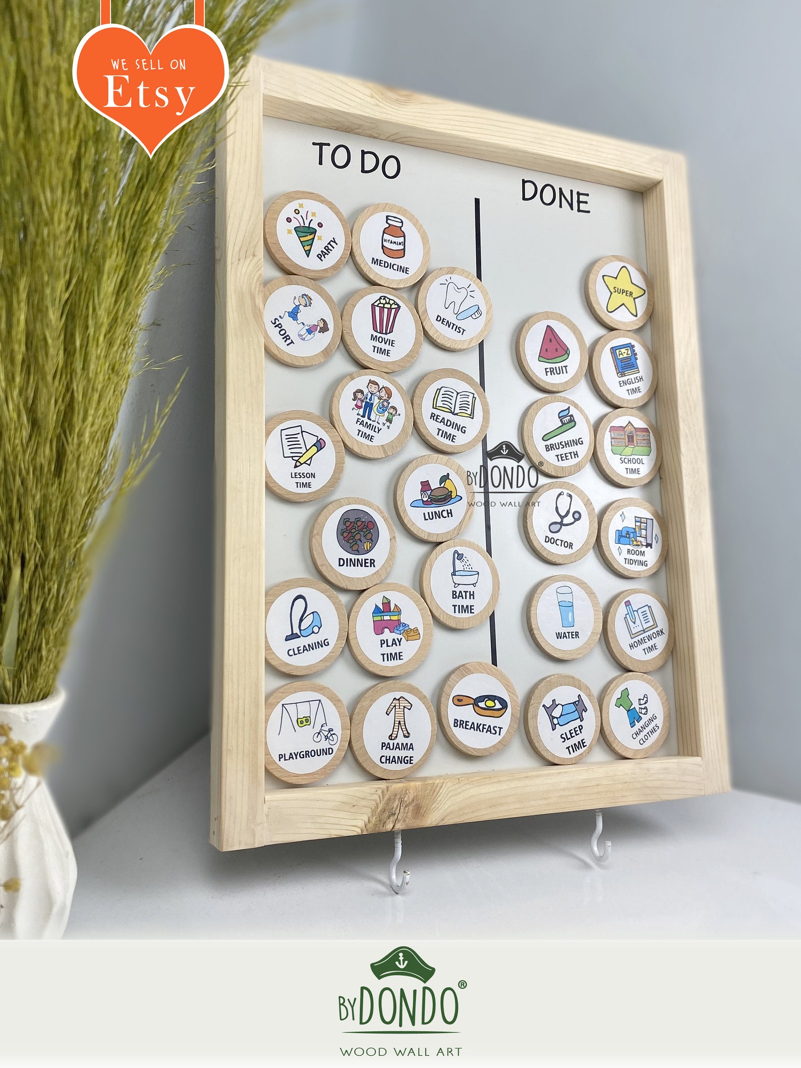 To Do Done Chore Chart, Kids Daily Routine Chart, Wood Routine Chart ...