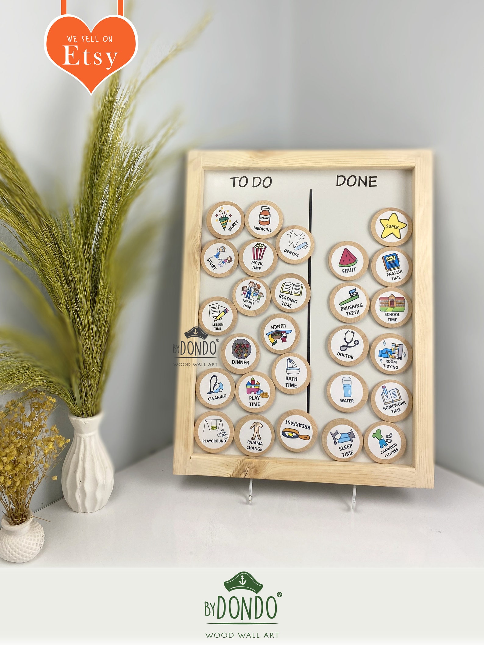 To Do Done Chore Chart, Kids Daily Routine Chart, Wood Routine Chart ...