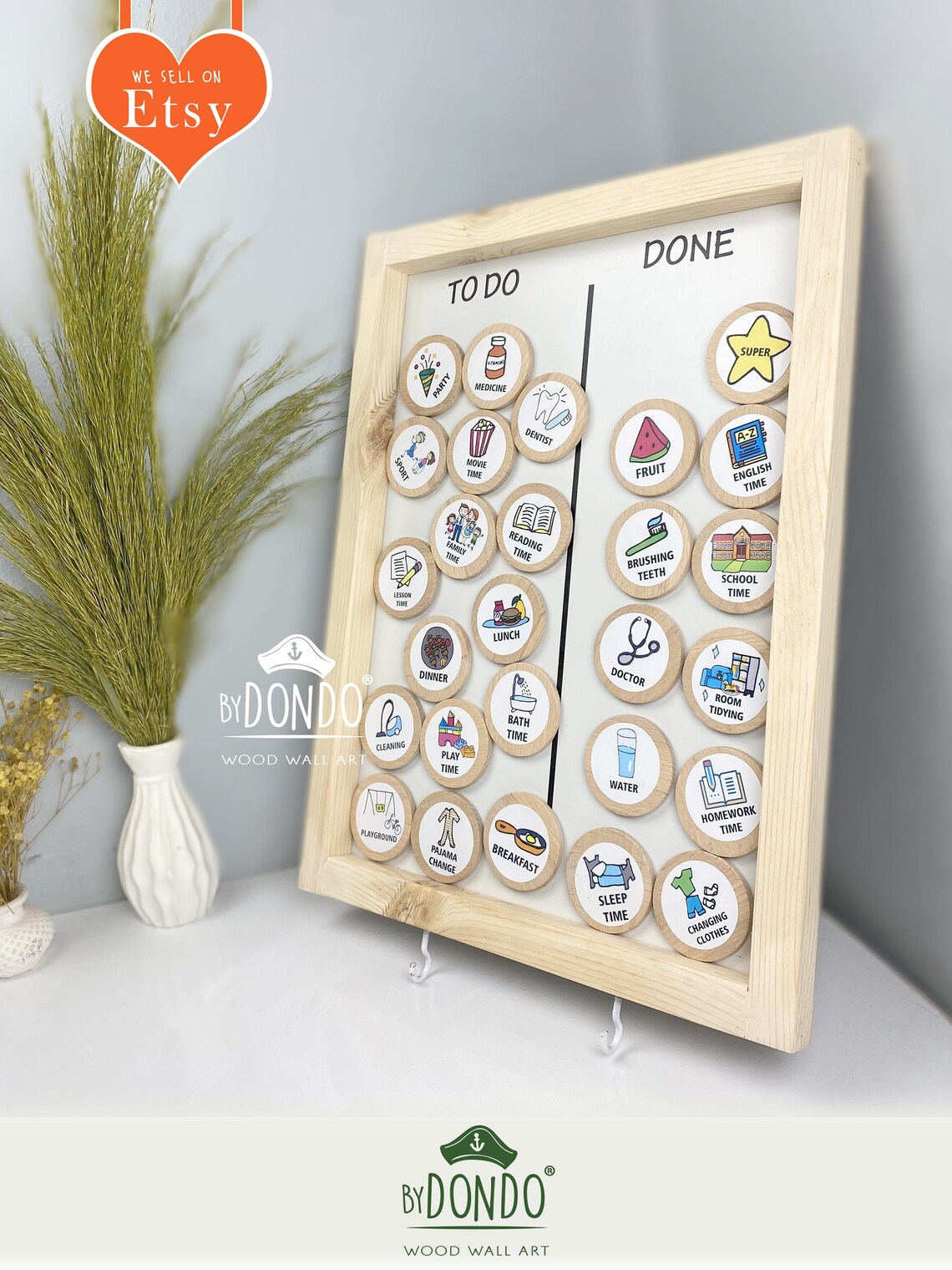 To Do Done Chore Chart, Kids Daily Routine Chart, Wood Routine Chart ...