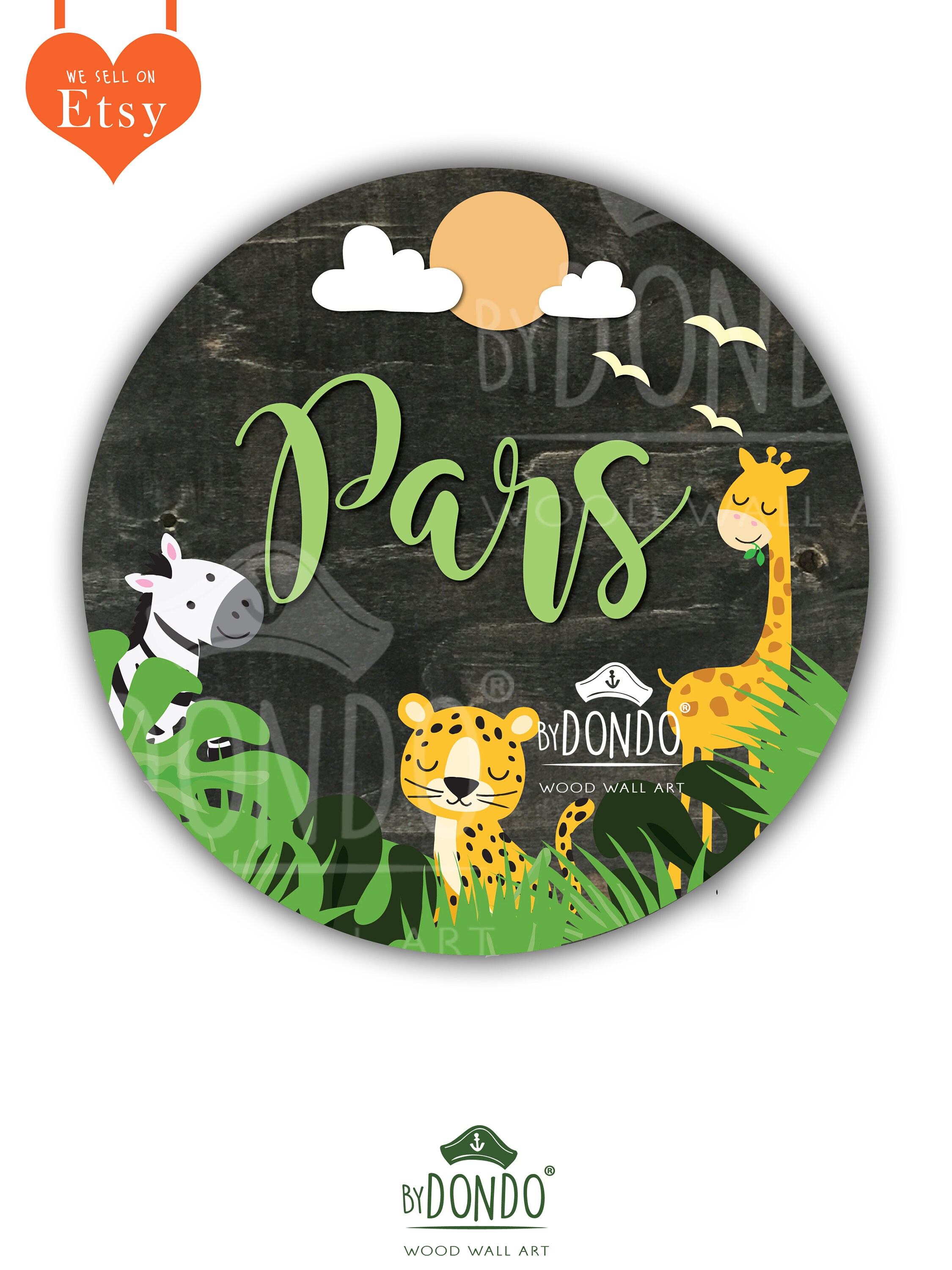 Safari Round Custom Name Sign Safari Animals Kids Room | Etsy