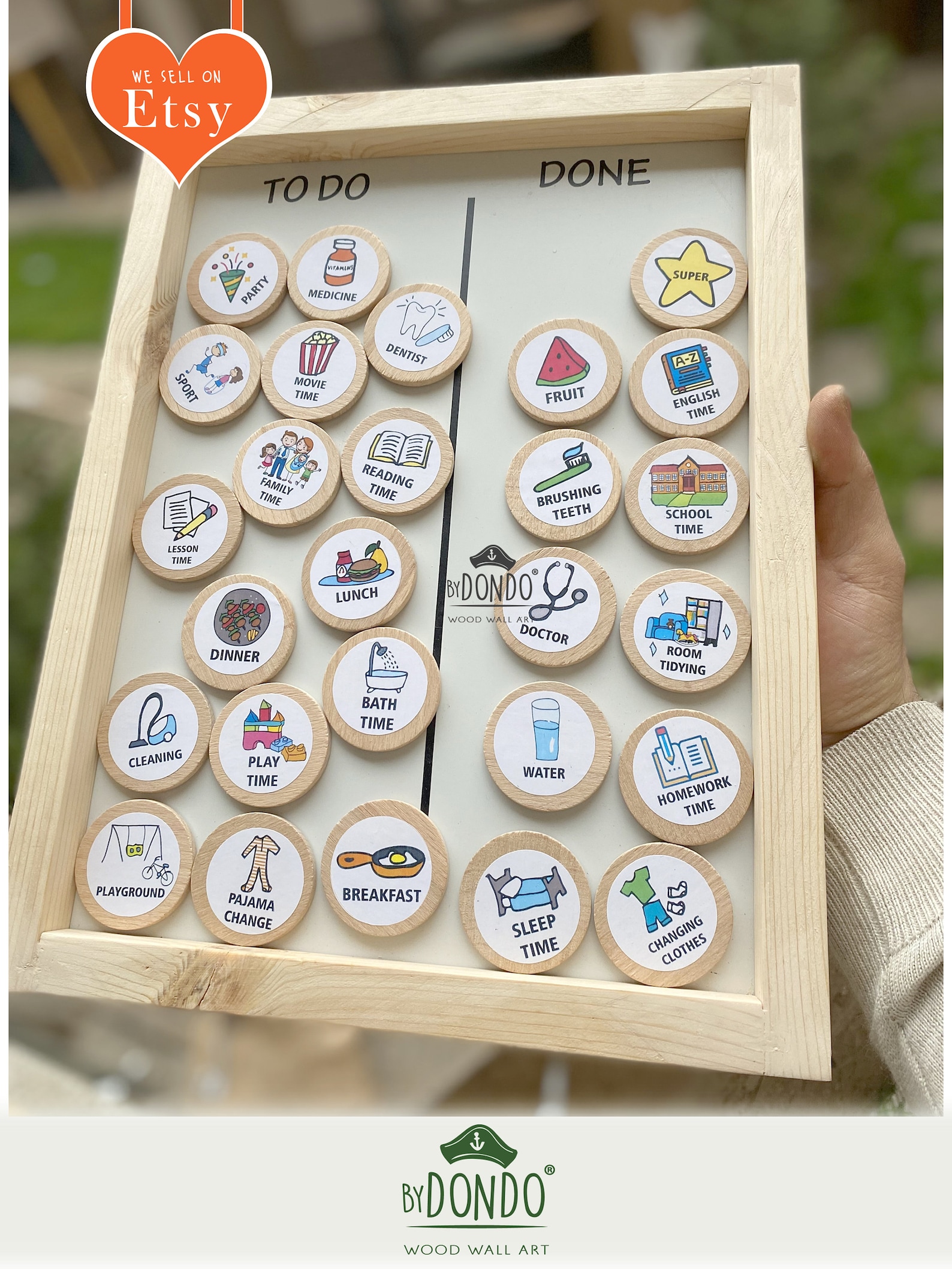 To Do Done Chore Chart, Kids Daily Routine Chart, Wood Routine Chart ...