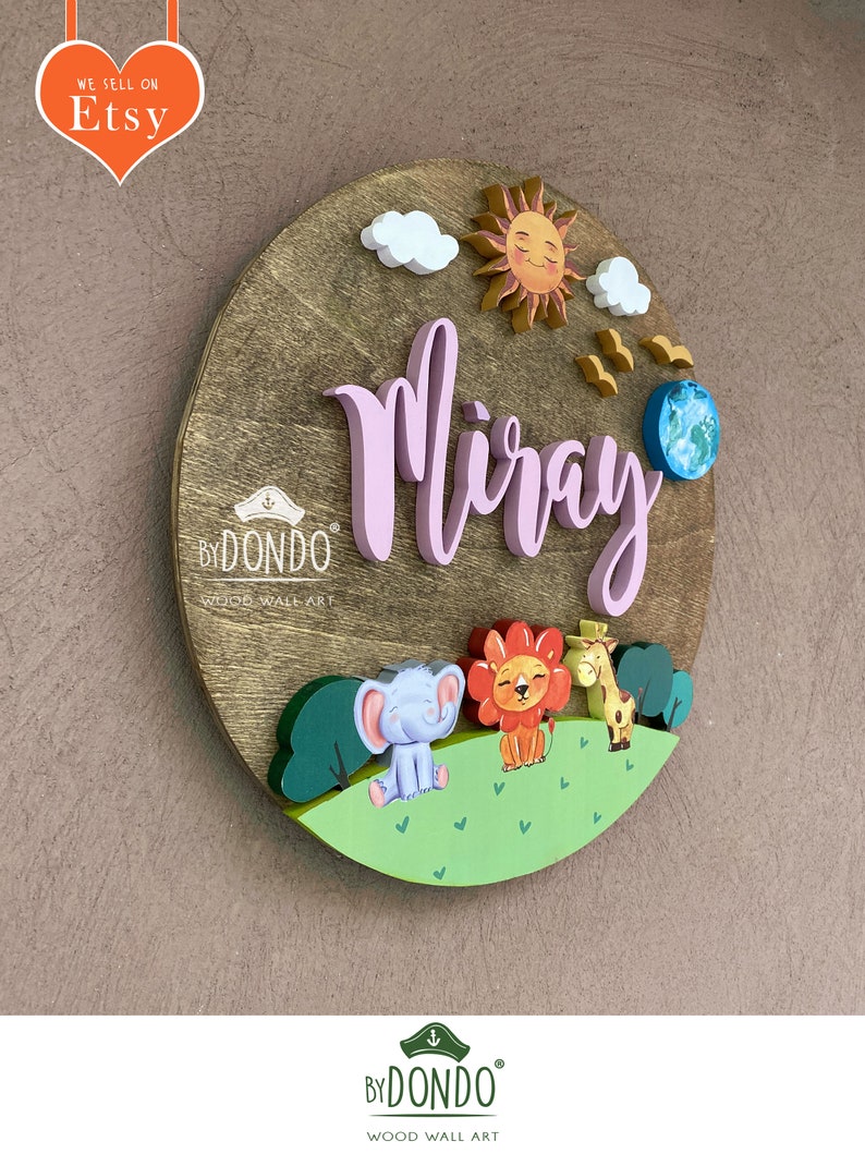 Round Nursery Name Sign Girl Jungle Sign Custom Name Sign - Etsy