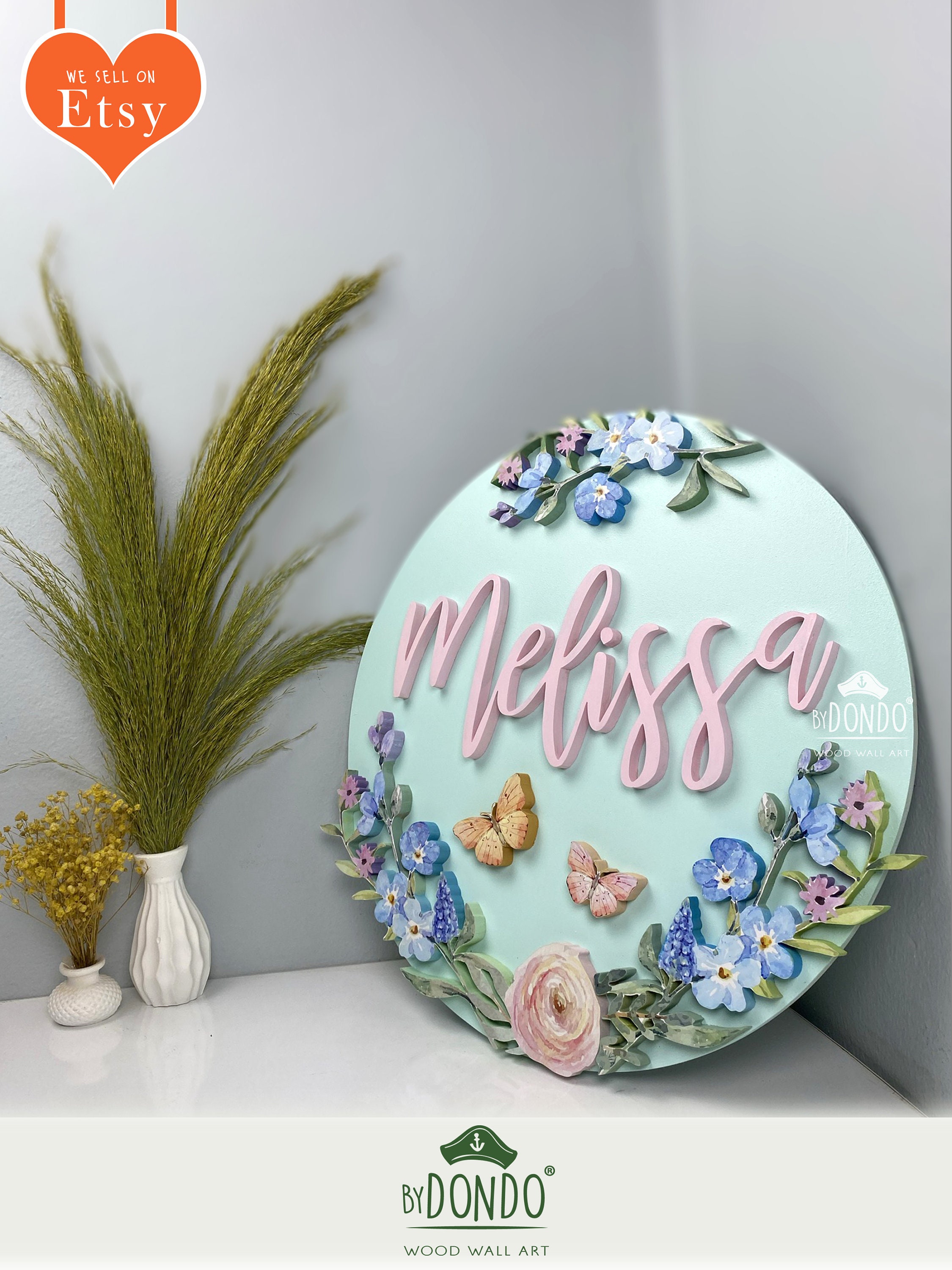 Round Wood Girl Name Sign Girl Name Sign Floral Arch | Etsy