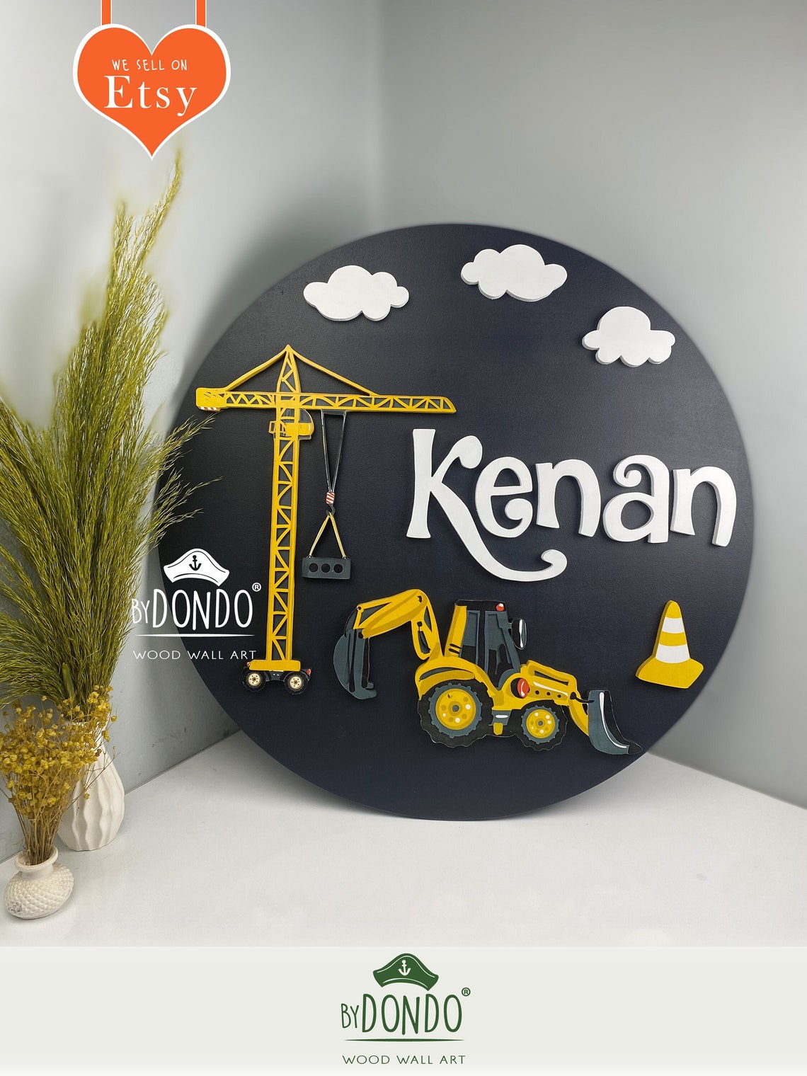 Construction Signs for Kids Room, Round Nursery Name Sign, Custom Name ...