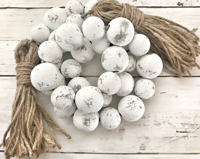 Wood Bead Garlanddistressed Oversized Wood Beadschunky Beaded Garland ...