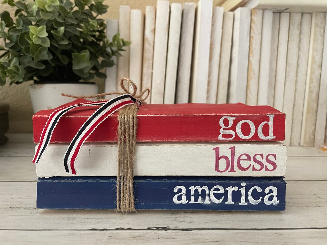 4th of July Book Stack Real Books Independence Day Decor - Etsy