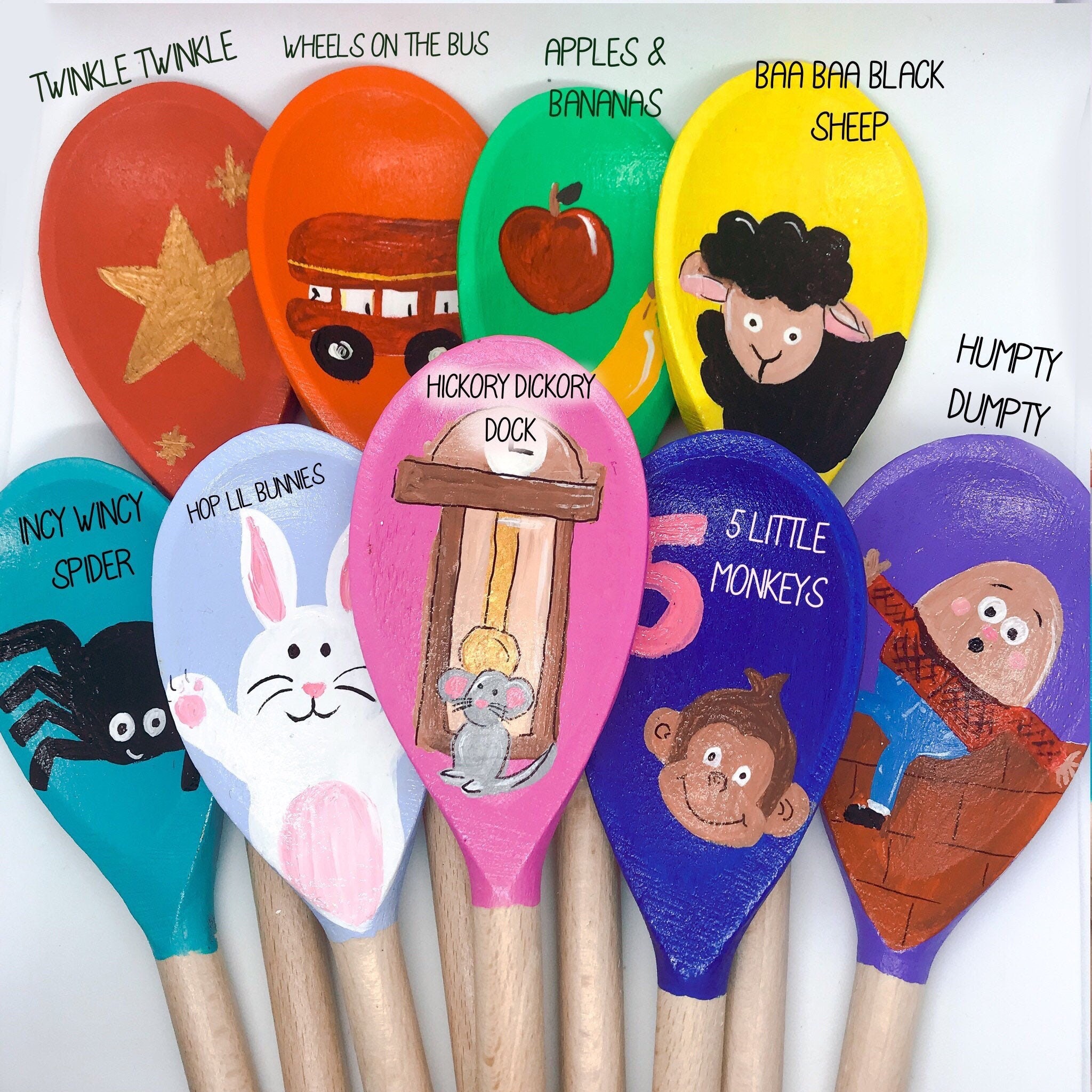 Wooden childrens nursery rhyme spoons learning tools school | Etsy