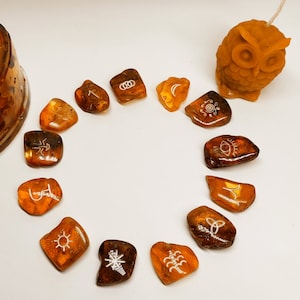 Amber Rune Divination Set,13 Witches Runes Hand Engraved in Genuine ...
