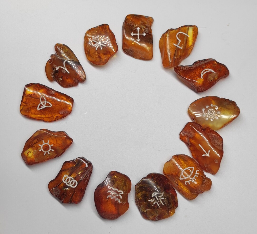 Amber Rune Divination Set13 Witches Runes Hand Engraved in - Etsy