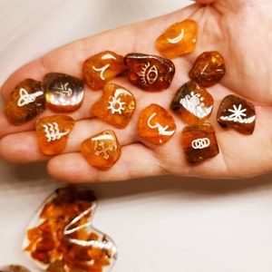 Amber Rune Divination Set,13 Witches Runes Hand Engraved in Genuine ...