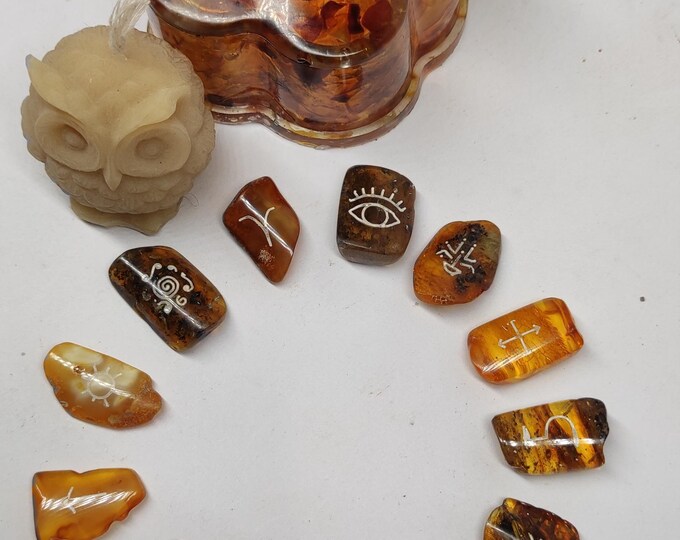 Amber Rune Divination Set,13 Witches Runes Hand Engraved in Genuine ...