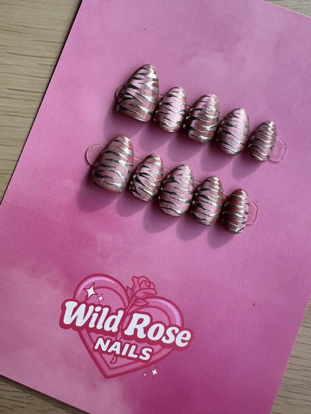Y2K Pink Cat Eye and Chrome Zebra Press on Nails , Short Almond - Etsy