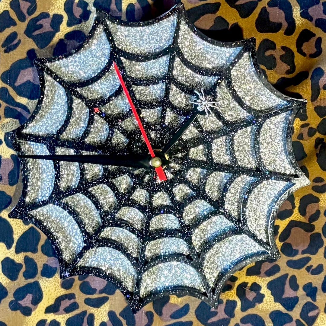 8” Spiderweb Sparkle Clock Multiple Color Options - Etsy