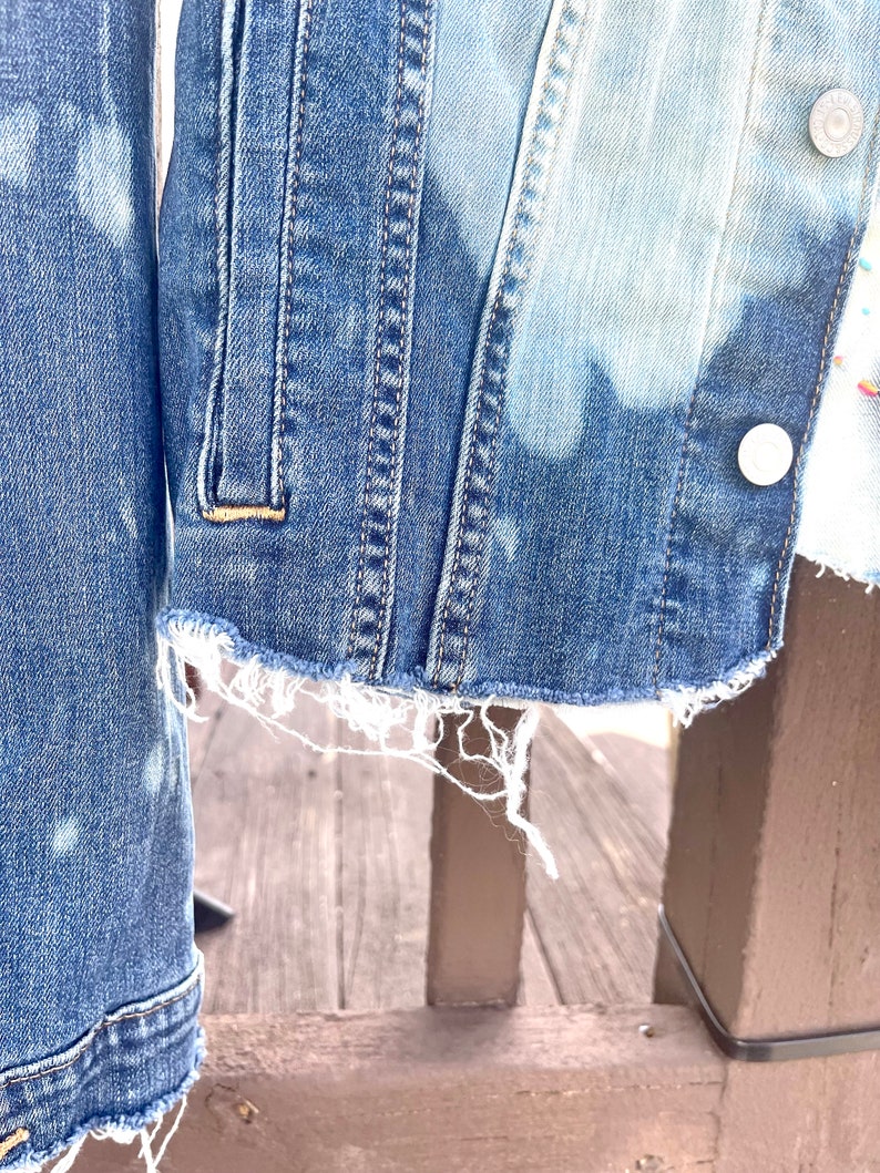 Denim Jacket Cropped, Embellished, Bleach Painted, Sashiko Inspired Top ...