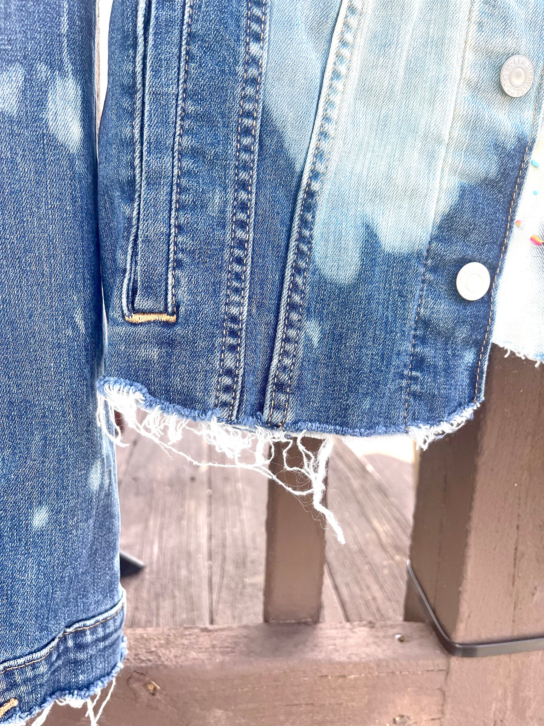 Denim Jacket Cropped, Embellished, Bleach Painted, Sashiko Inspired Top ...