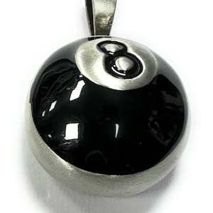 Black 8 Ball Stainless Steel Silver Pendant Snooker Pool Ball Necklace ...