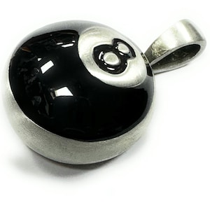 Black 8 Ball Stainless Steel Silver Pendant Snooker Pool Ball Necklace ...