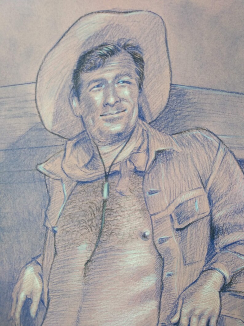 A Pastel Drawing of a Bare-chested, Country Western,leatherman Cowboy ...