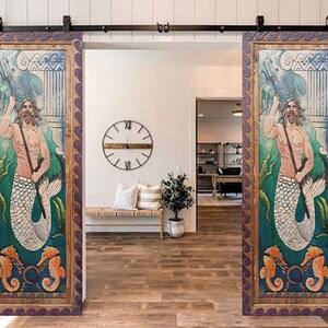 Zeus Antique Barn Door, Mythology Design Wood Door, Myths Door ...