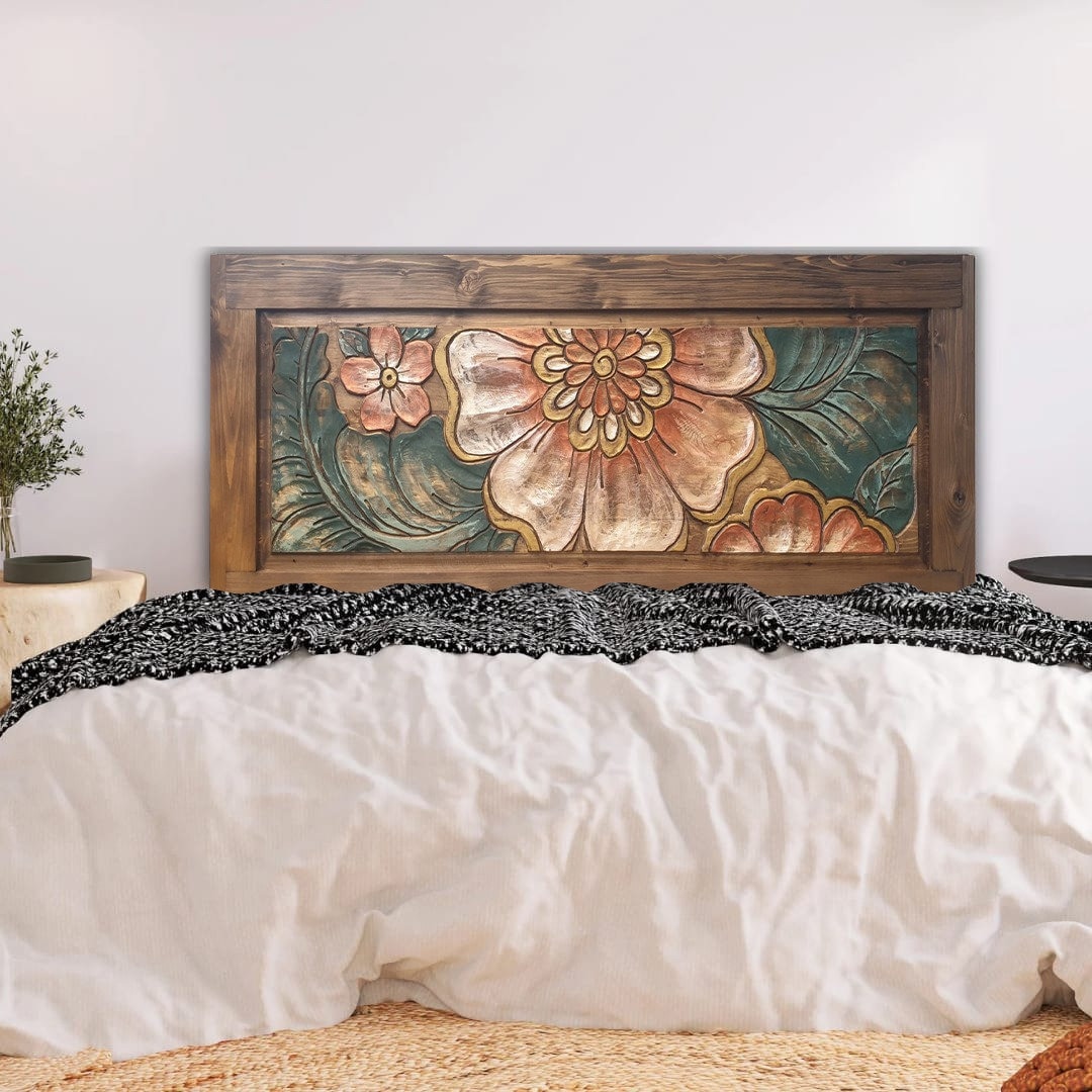 Floral Headboards, Handmade Headboard, Footboard, Wooden Bed, Rustic ...