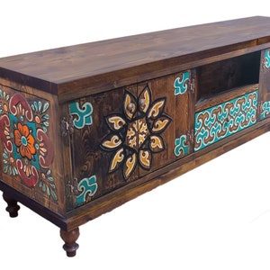 Hand Carved Rustic Wood TV Console - Custom Size - Etsy