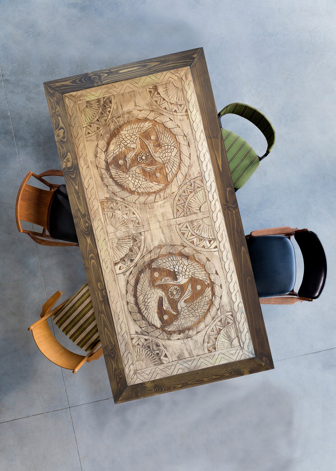 Custom Size Hand Carved Kitchen Island Table: Rustic Farmhouse Style - Etsy