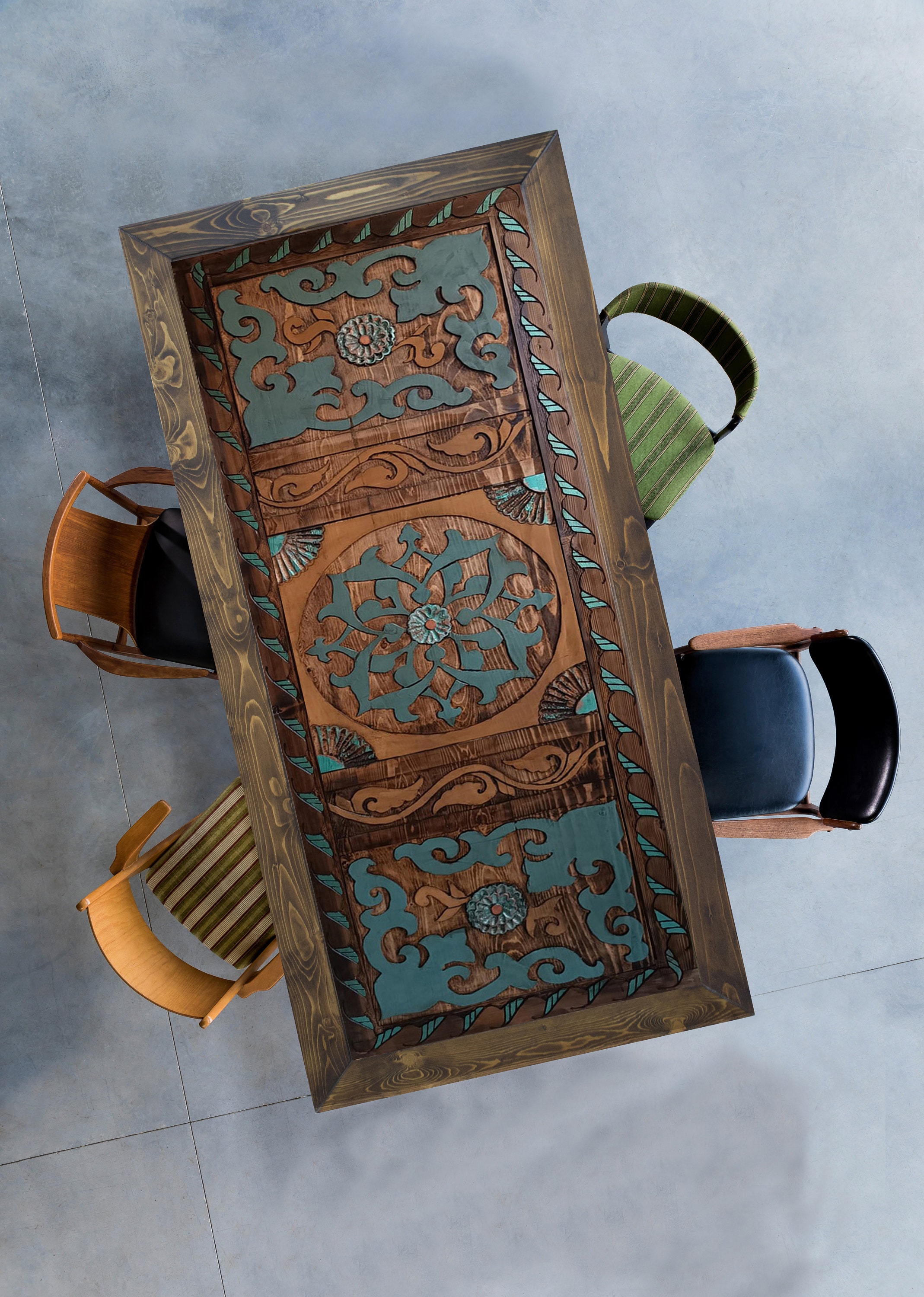 Hand-carved Wooden Dining Table: Farmhouse Style, Custom Size - Etsy