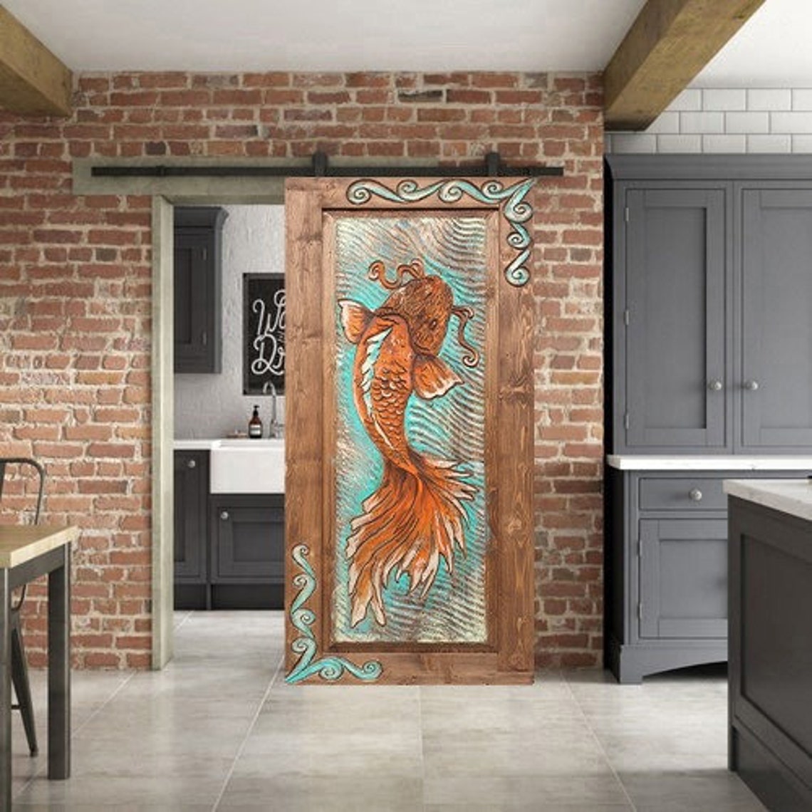 Hand Carved Fish Door: Solid Wood Japanese Antique Entrance - Etsy