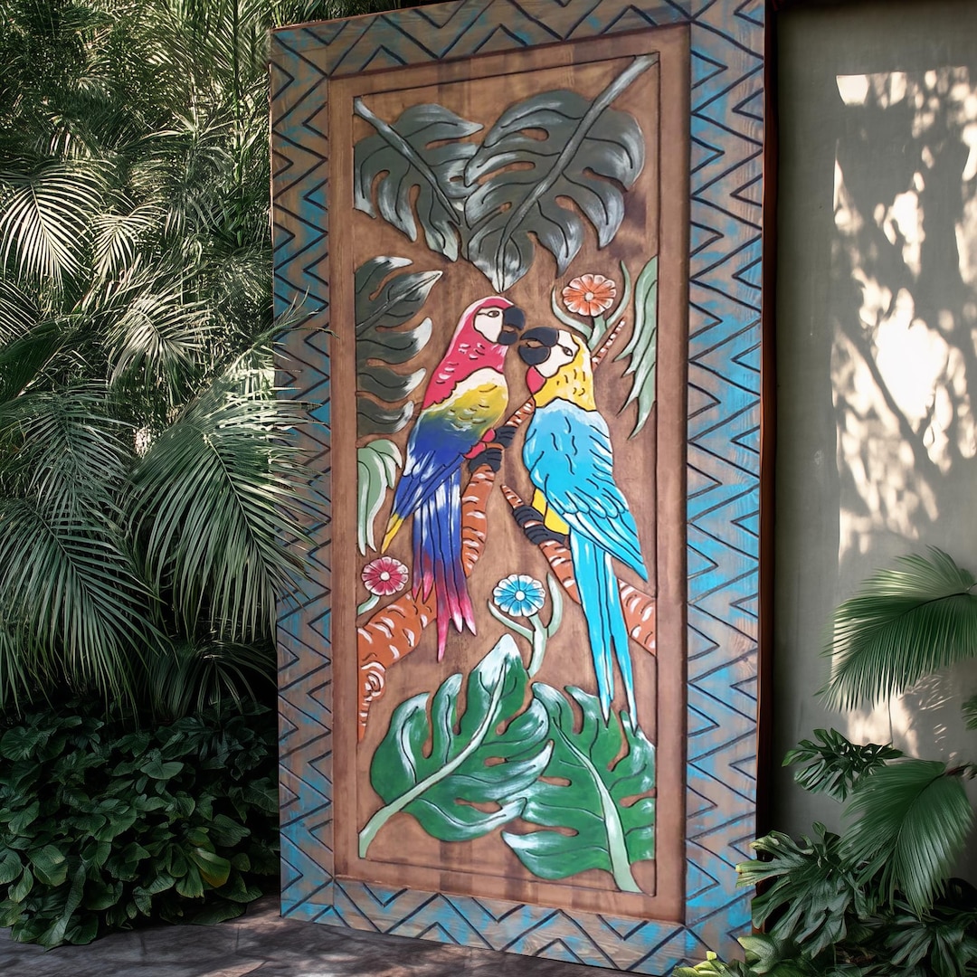 Parrot Carved Farmhouse Wood Door, Entrance Front Door, Custom Made to ...