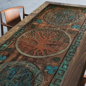Tree of Life Solid Wood Dining Table, Rustic Design Wood Table ...