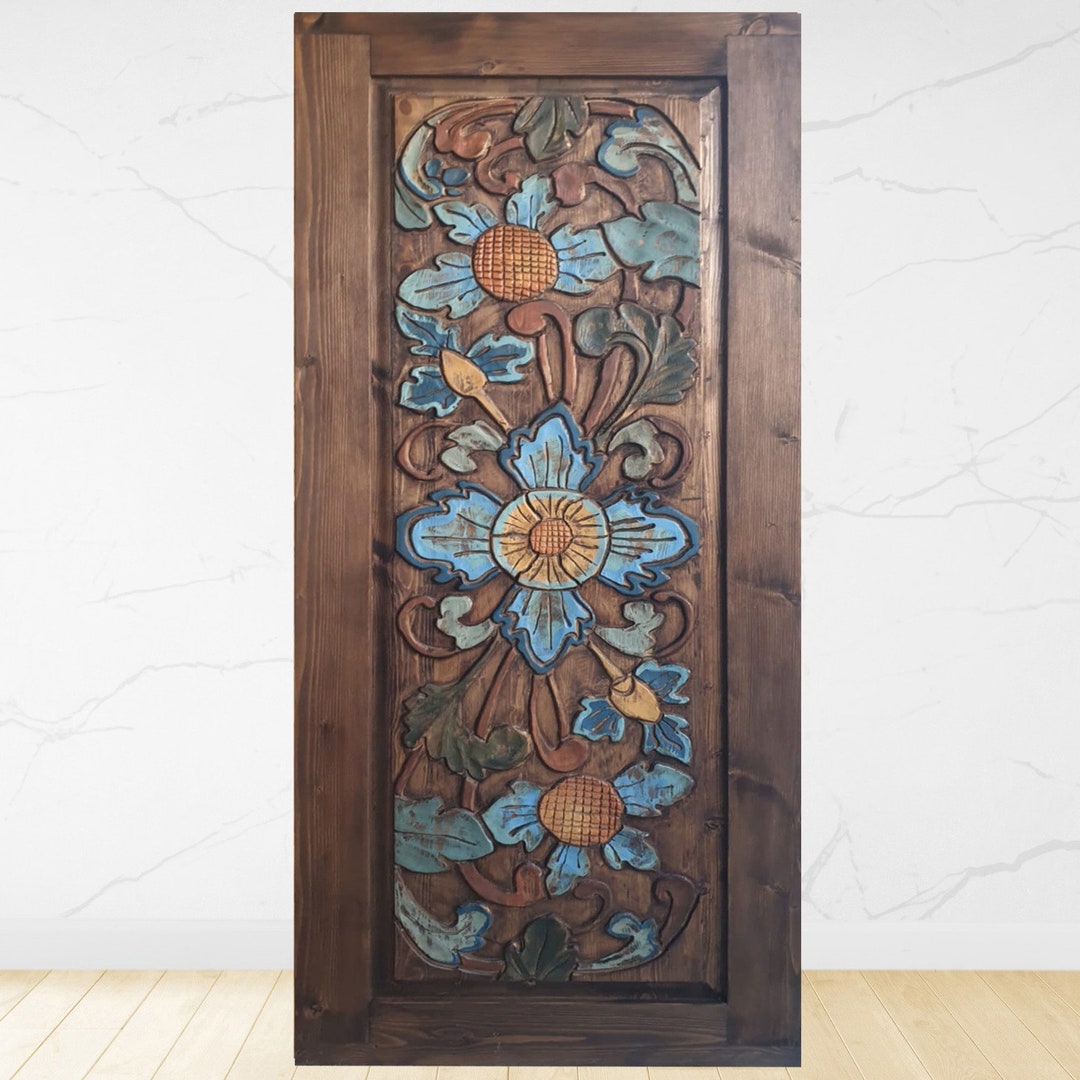 Floral Design Wooden Door for Kitchen, Livingroom / Hand Carved Barn ...