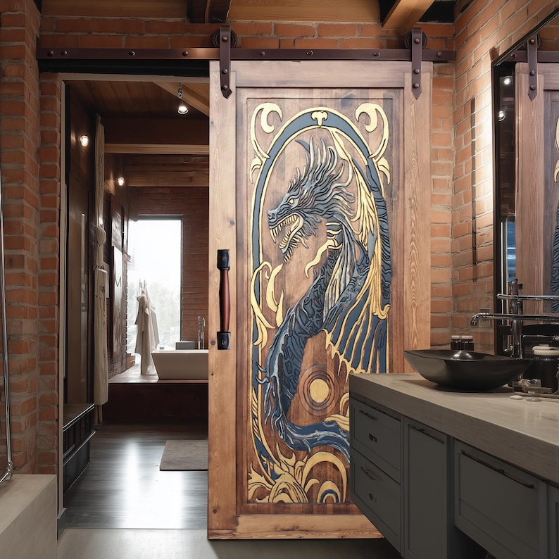 Hand-carved Wooden Dragon Barn Door: Mythical Fantasy Decor - Etsy