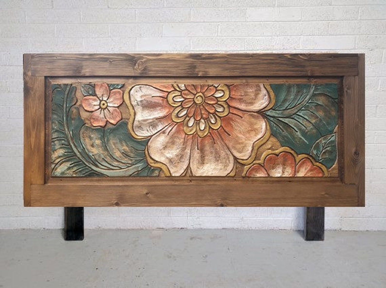 Floral Headboards, Handmade Headboard, Footboard, Wooden Bed, Rustic ...