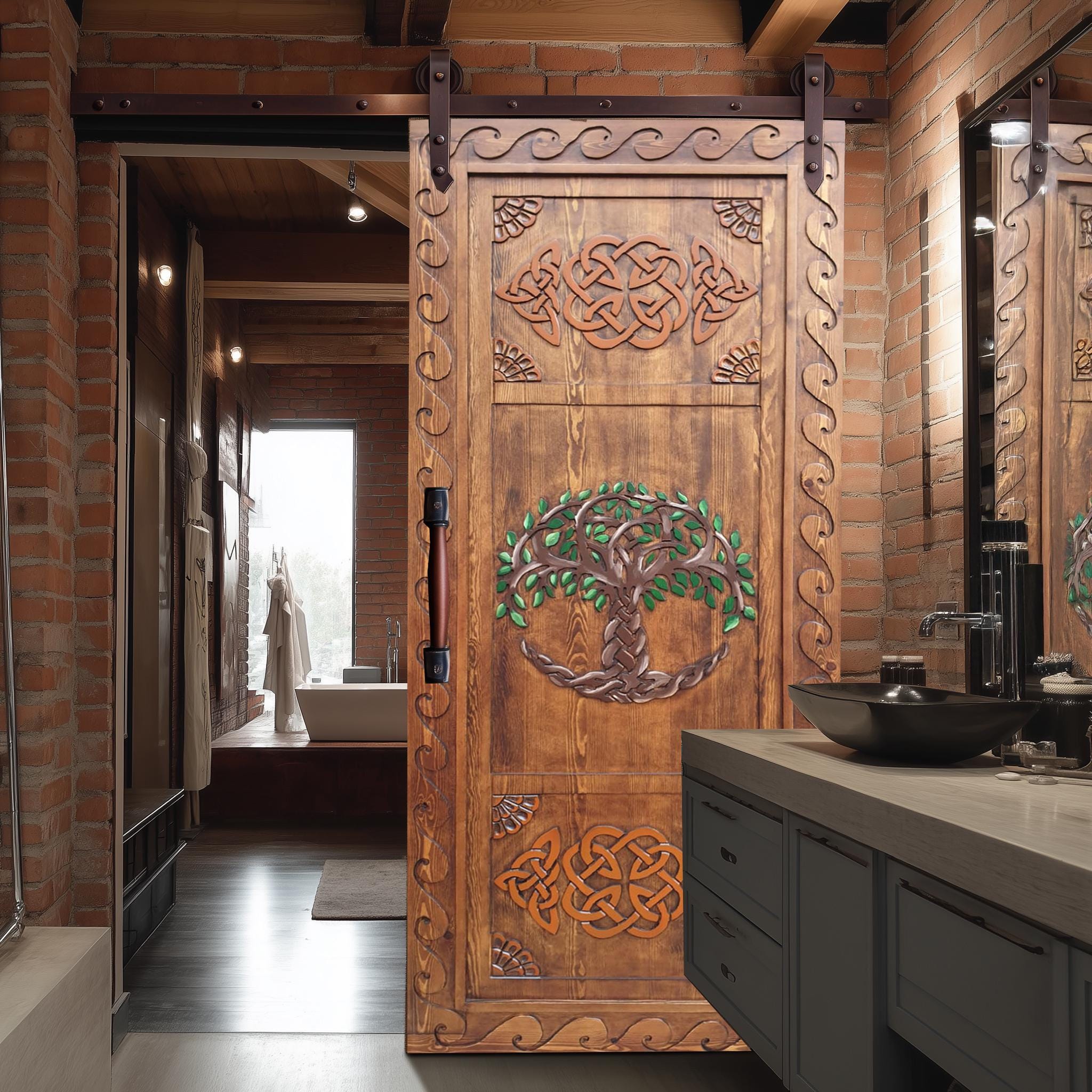 Celtic Tree of Life Wooden Door, Hand Carved Symbolic Design, Irish ...