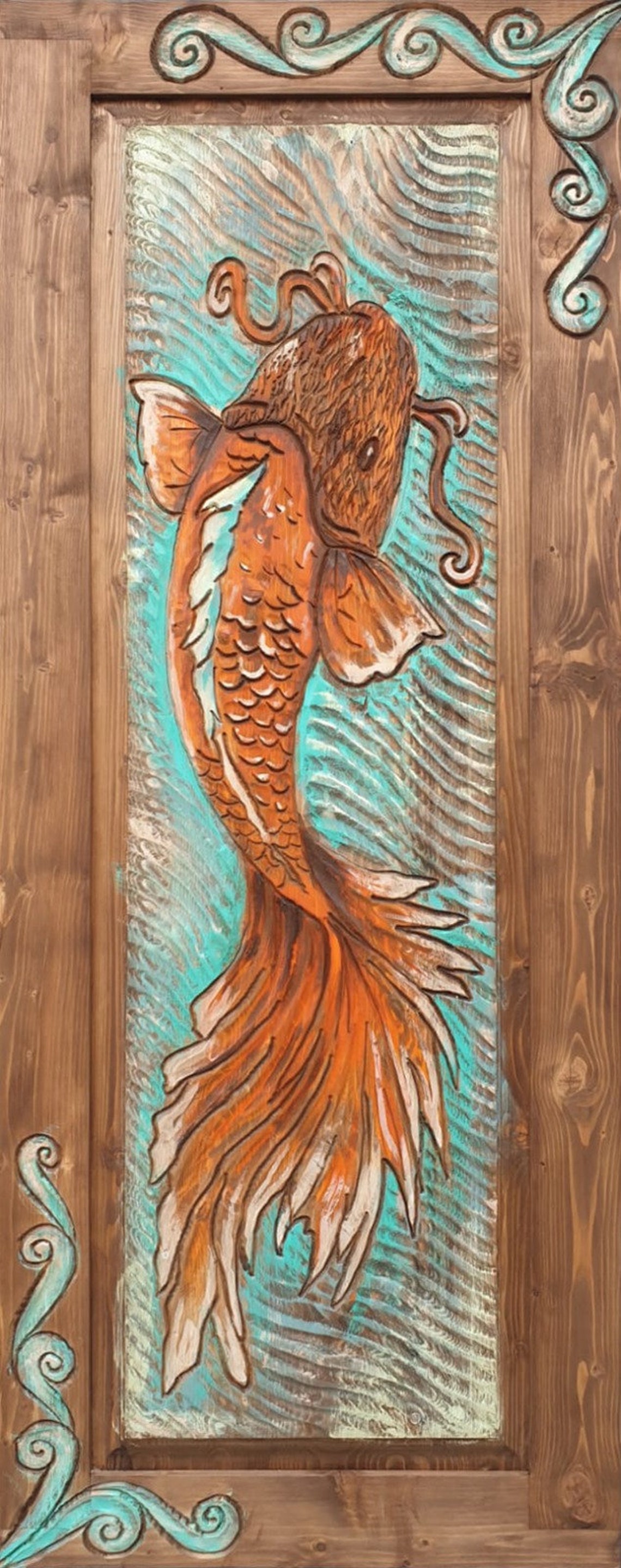 Hand Carved Fish Door: Solid Wood Japanese Antique Entrance - Etsy