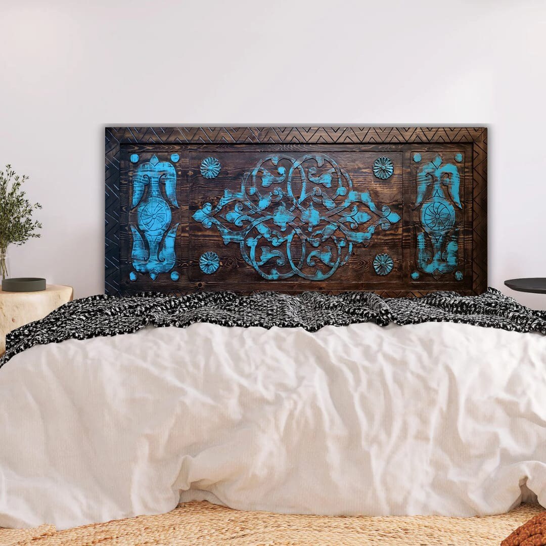 Headboard for Double Bed, Hand-carved Acrylic Bedroom, Queen Size Wood ...