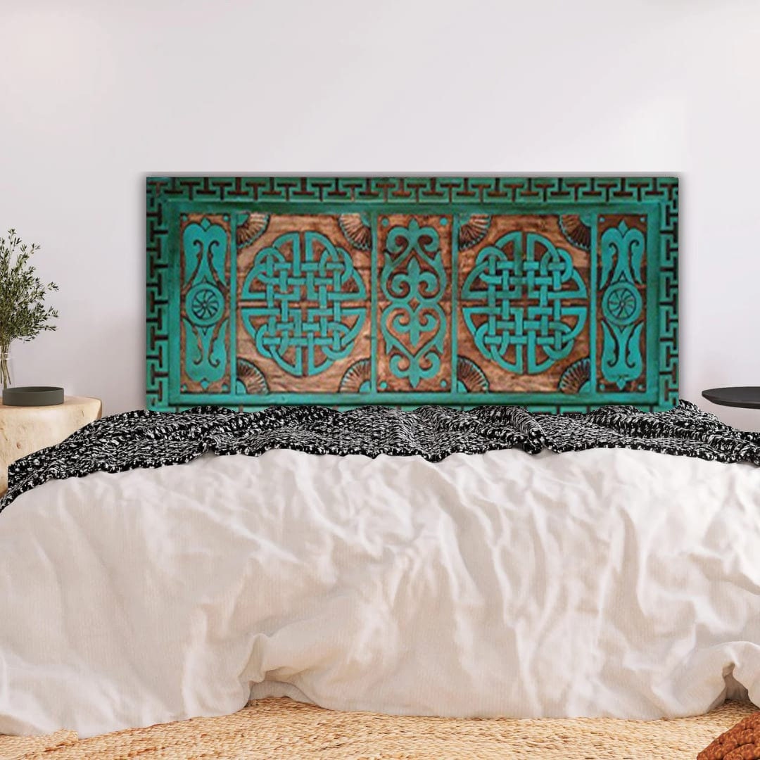 Wall Mounted Headboard, Rustic Solid Wood Bed Headboard, Hand-carved ...