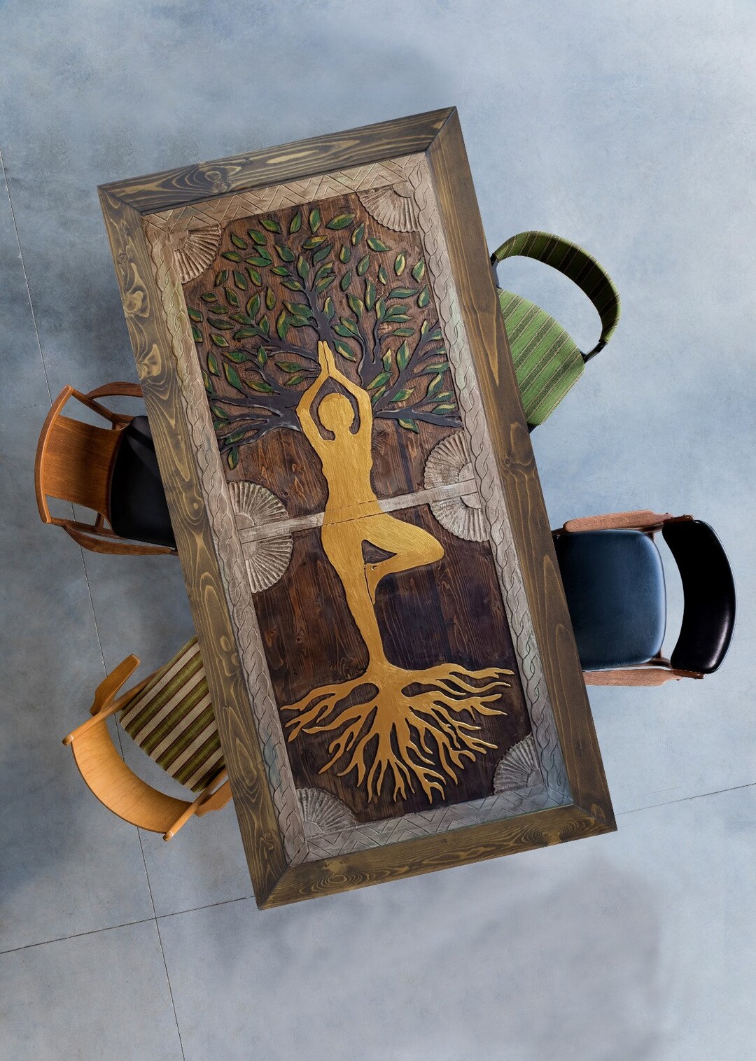 Tree of Life Custom Dining Table for Farmhouse, Villa Wood Table Indoor ...